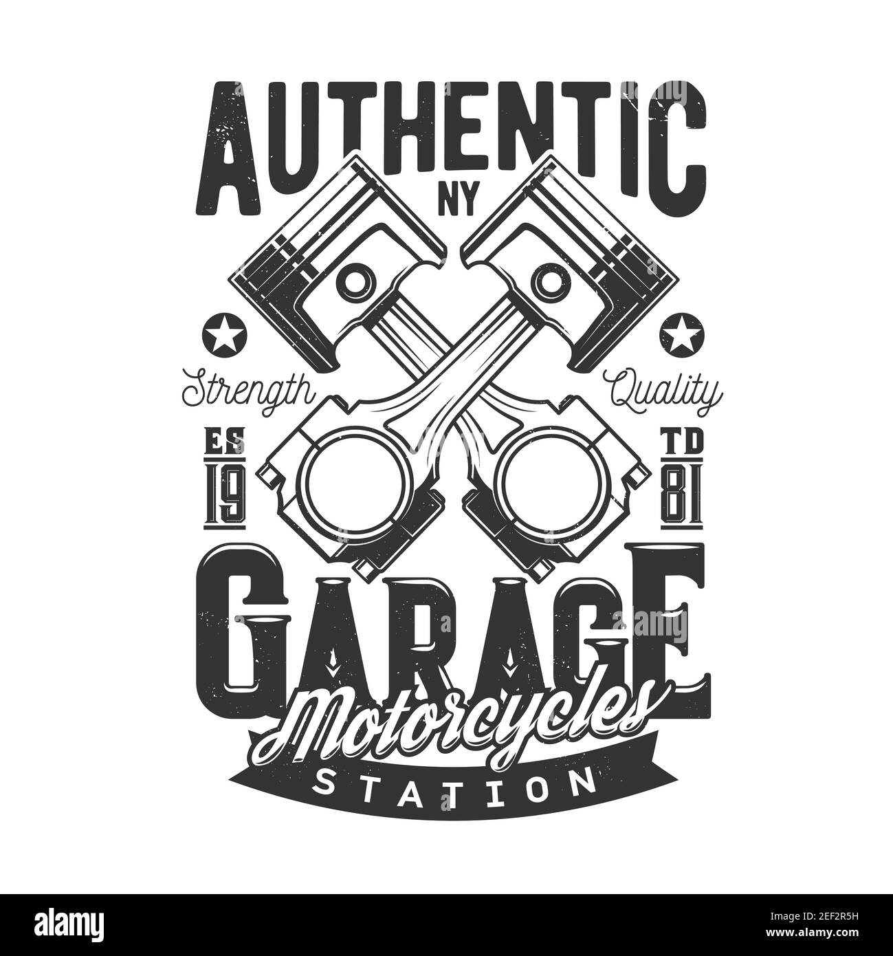 Tshirt print with crossed car engine valves for apparel vector design ...