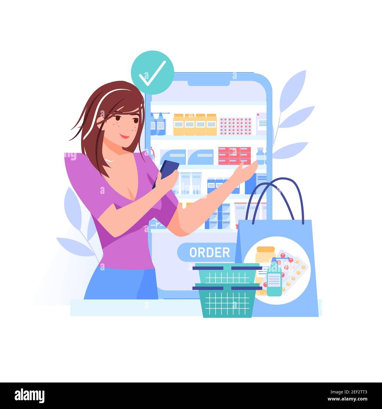 Flat cartoon character orders,buys goods,online pharmacy,telemedicine ...