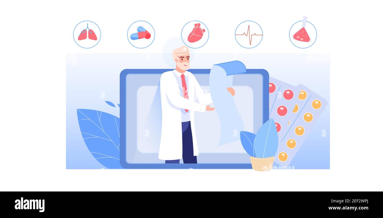 Flat cartoon doctor character,online telemedicine,pharmacy vector ...