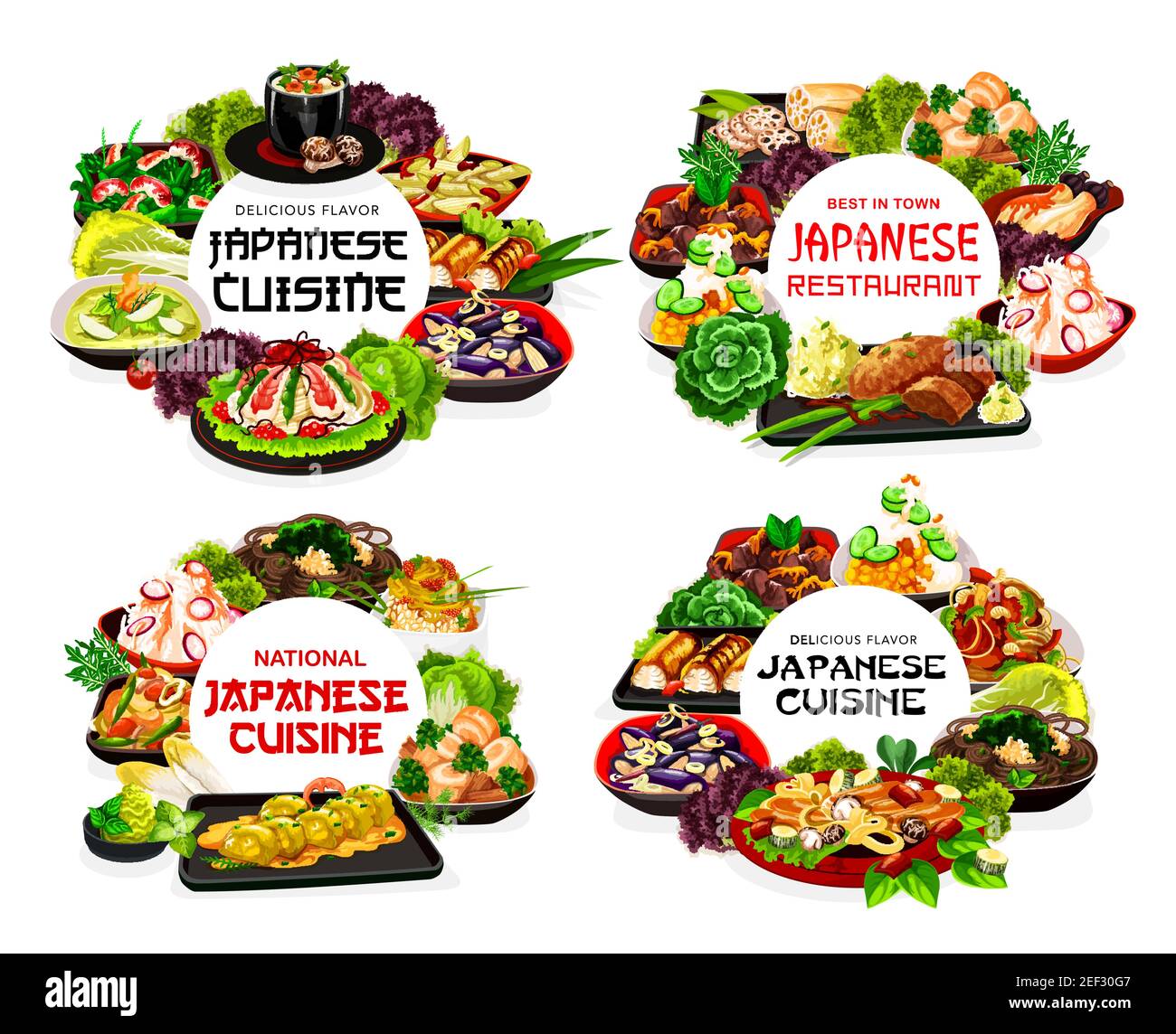 Japanese Cuisine Menu Food Dishes And Japan Meals Vector Traditional