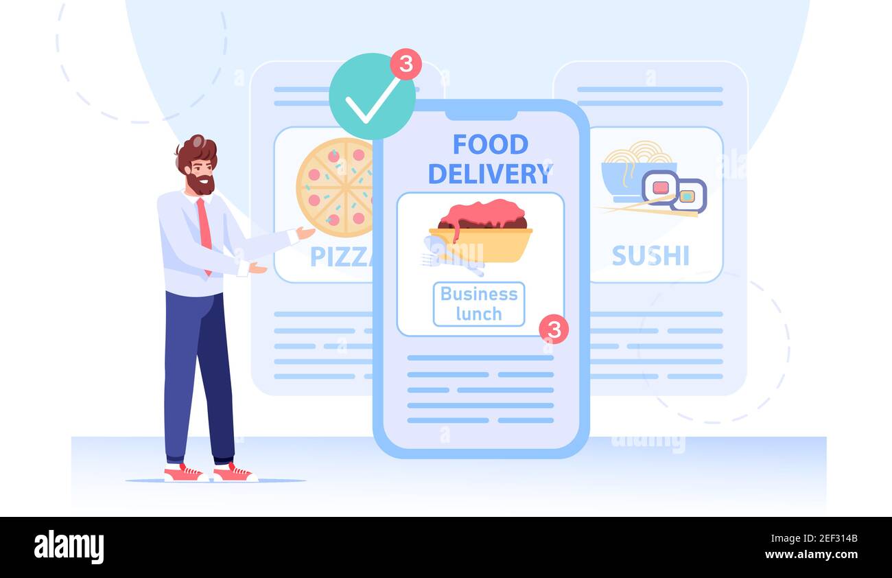 Flat cartoon character offers to make online order,order delivery ...