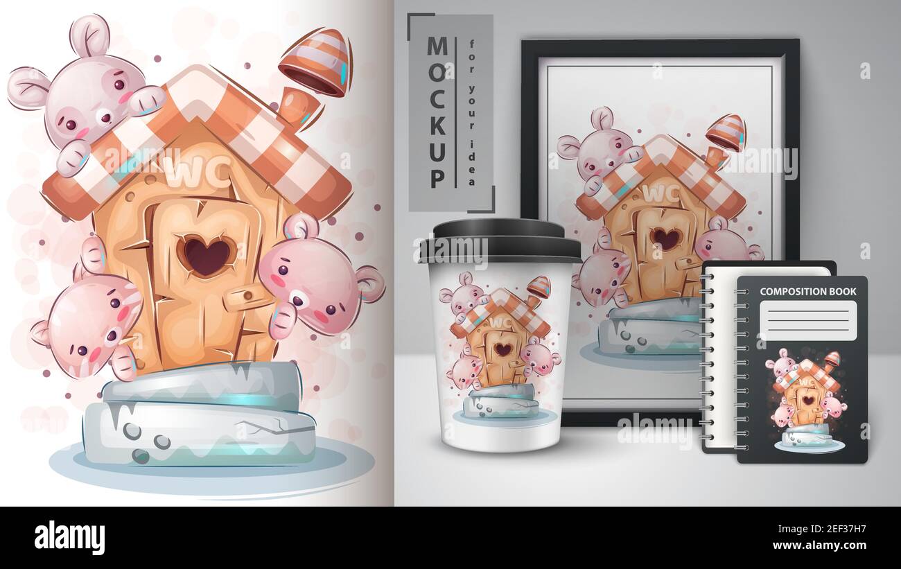 Cute mouse in the toilet poster and merchandising Stock Vector Image ...