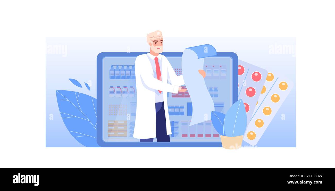 Flat cartoon doctor character,online telemedicine,pharmacy vector ...