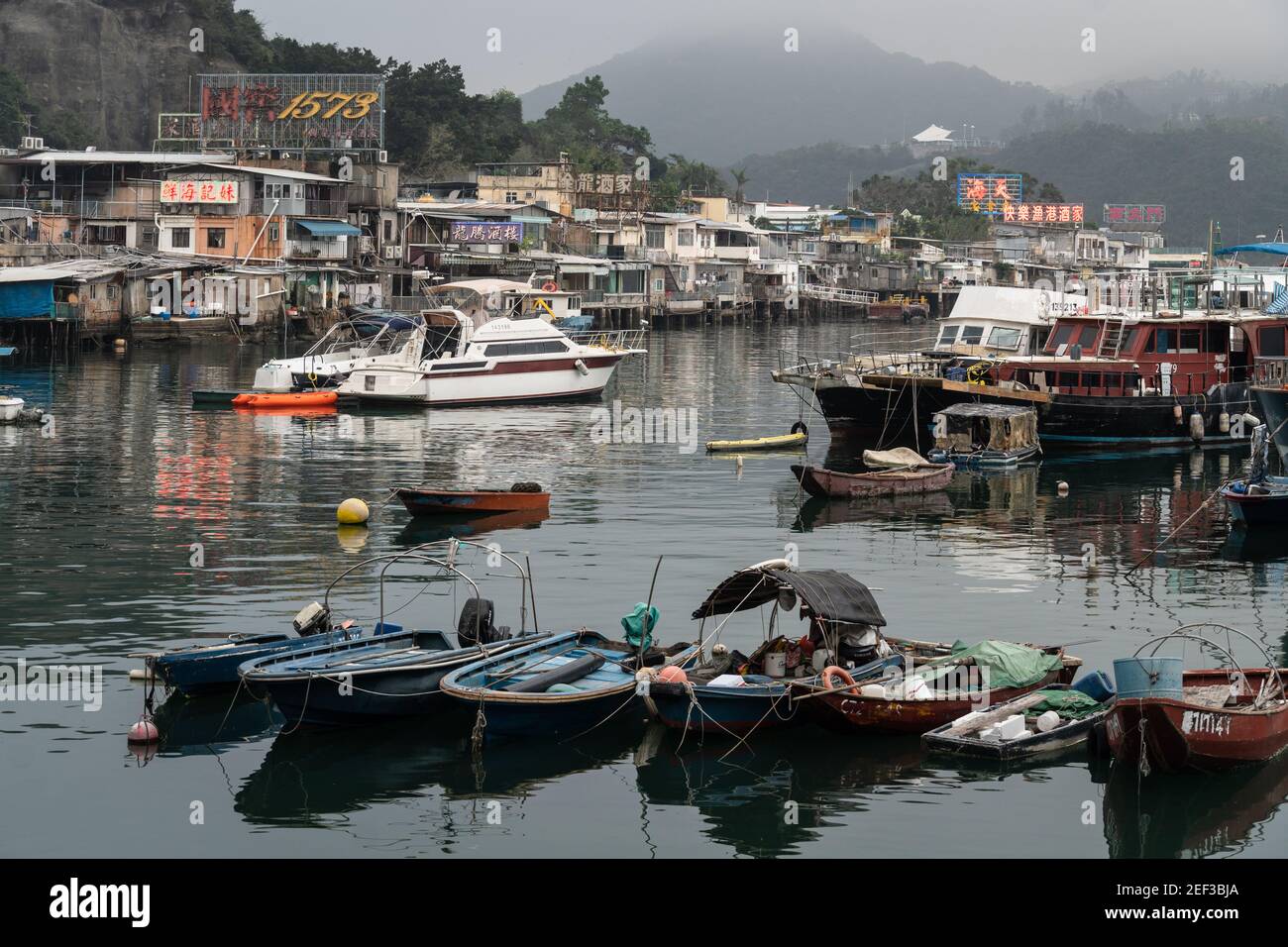 Yau Tong, Hong Kong - March 15 2019: Boats in the Sam Ka Tsuen typhoon ...