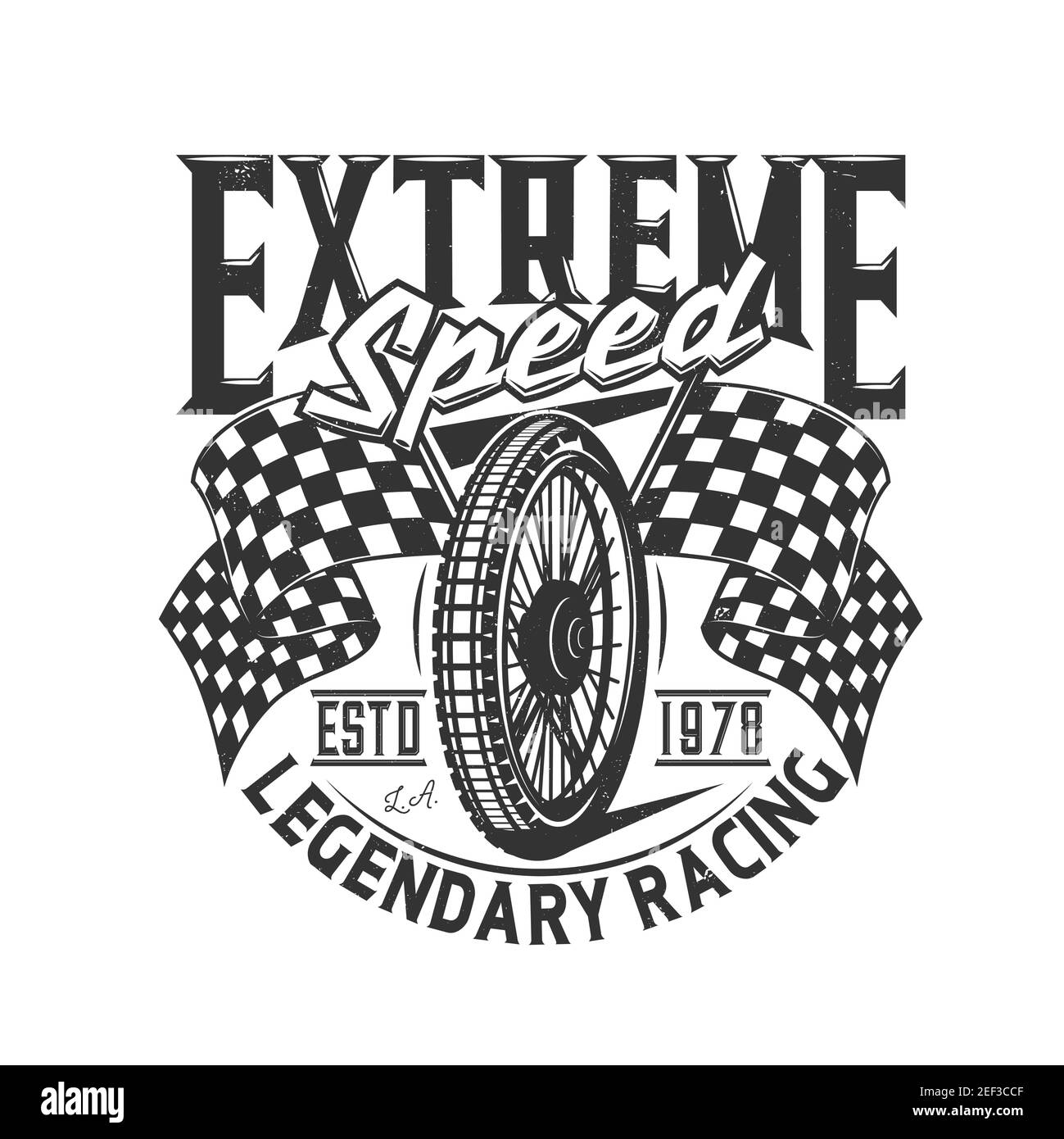 Tshirt Print With Motorcycle Wheel And Flags Retro Apparel Vector