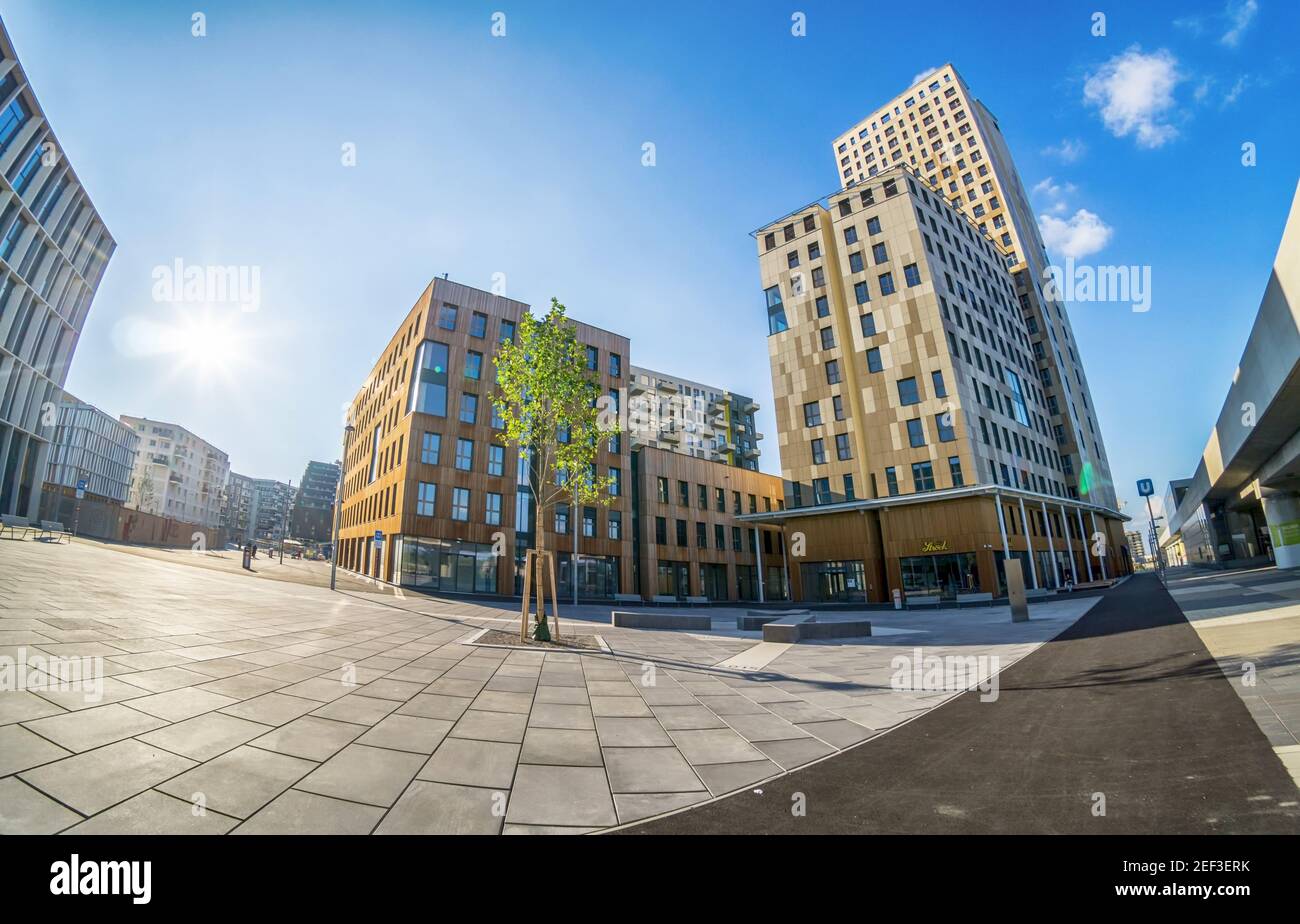 Vienna Austria Aug.16 2020, The HoHo wooden apartment tower at the new ...