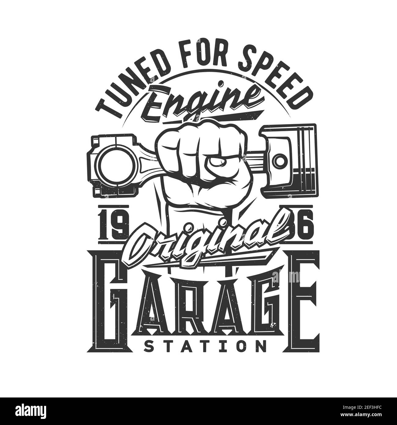 Tshirt print with male hand holding car engine valve, apparel vector ...