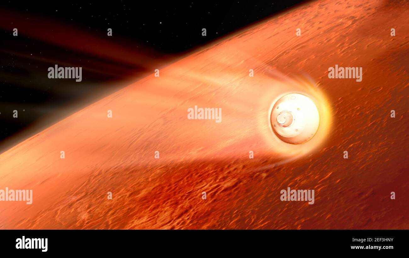 NASA. 16th February, 2021. In this illustration of its descent to Mars ...