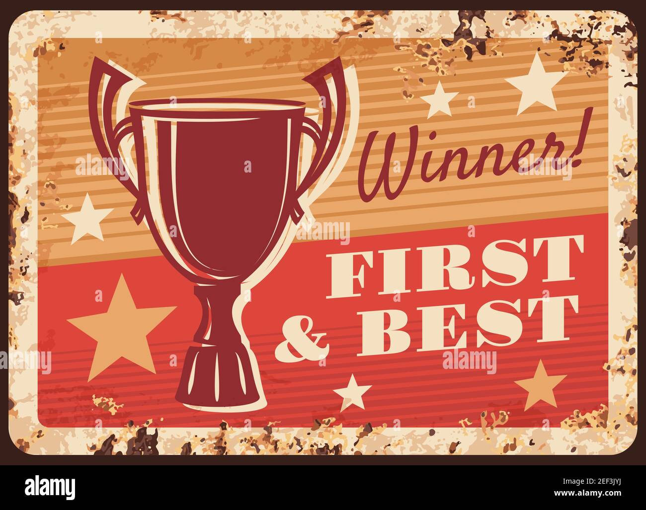 Winner congratulation, victory celebration rusty metal plate. Sport ...