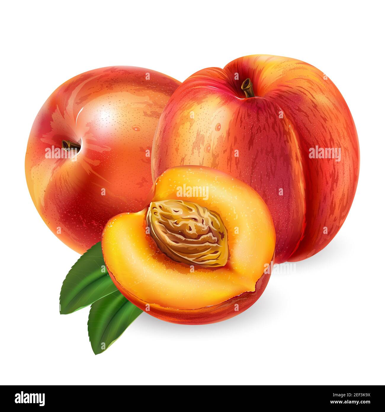 Two and a half peaches on a white background Stock Photo - Alamy