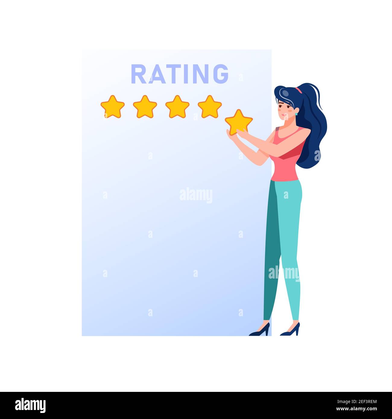 Flat cartoon girl character rates five stars,social media vector ...
