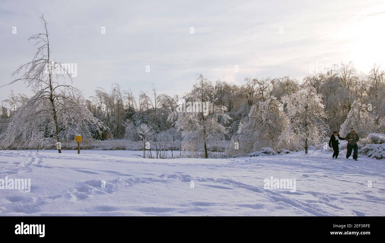 Toronto, Ontario / Canada - 12-27-2013: Couple walking in the park ...