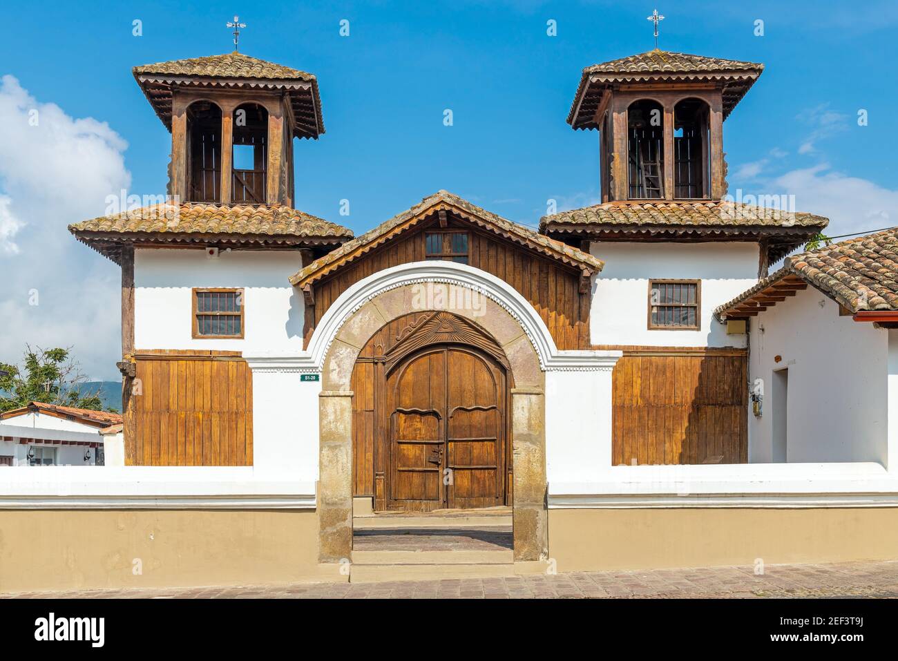 Church facade of the small town Perucho near Quito, Ecuador Stock Photo ...