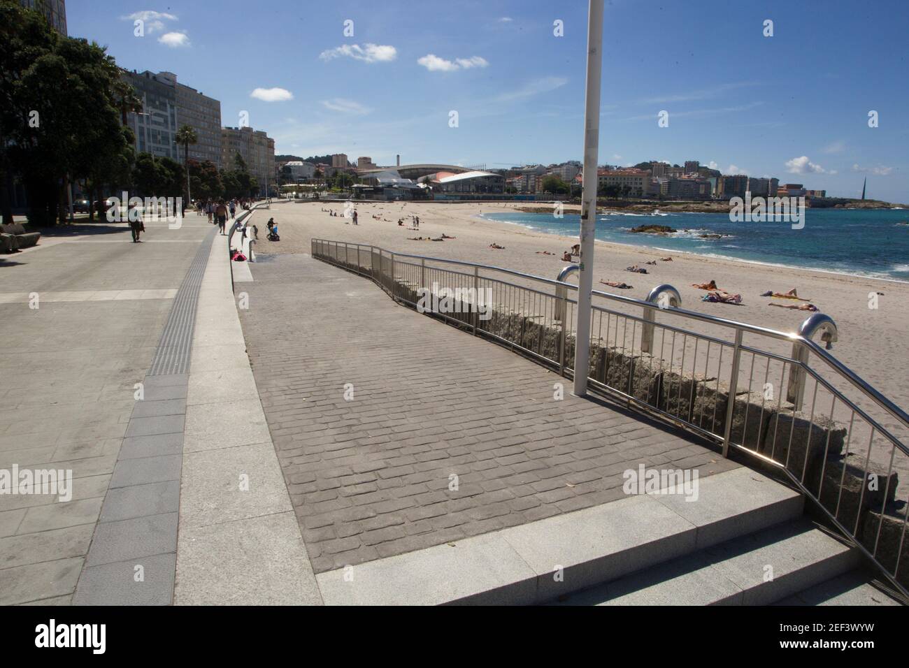 Coruna-Spain. View of the A Coruna promenade and Riazor beach on June 3 ...
