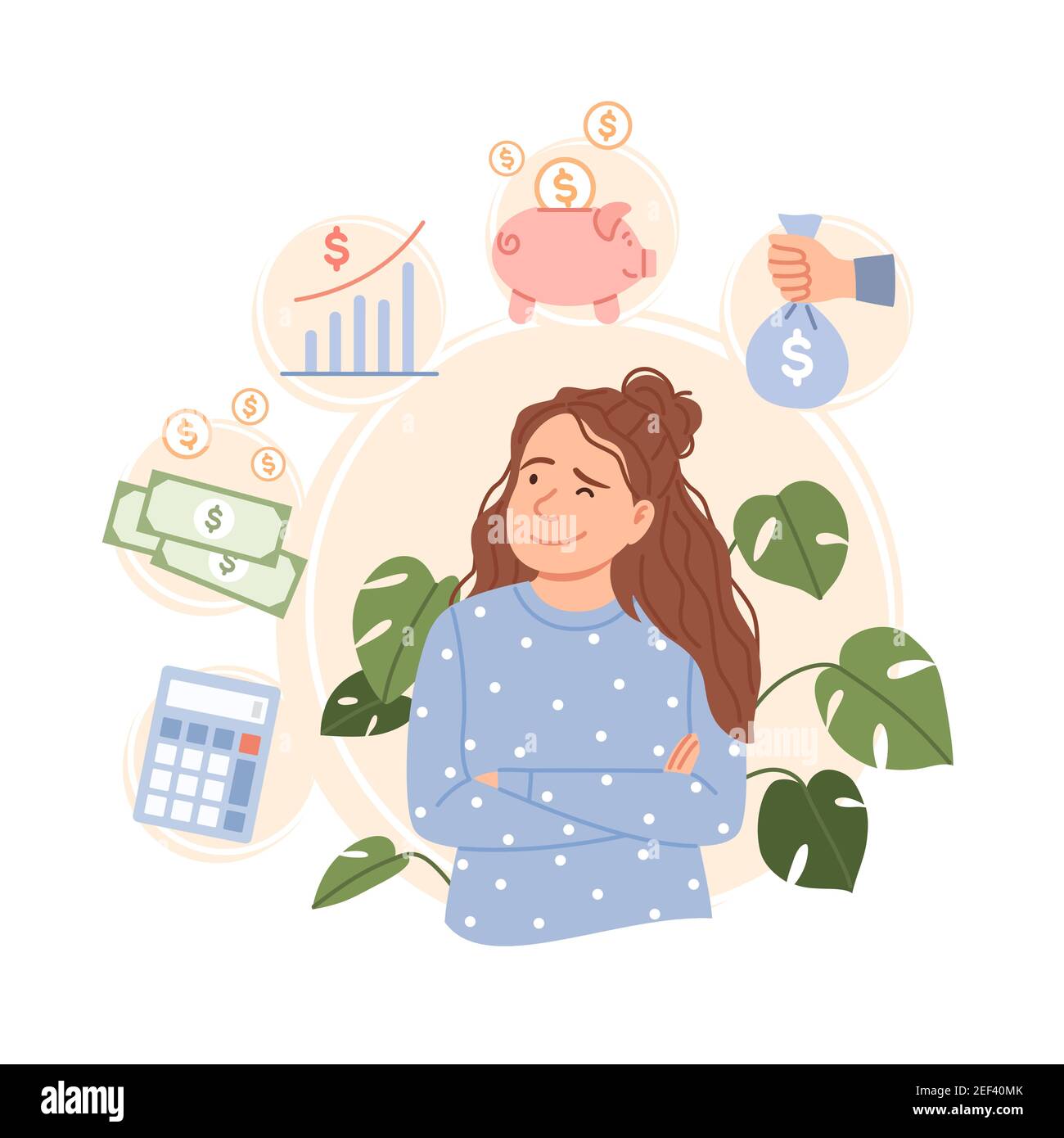Salary increase concept. Flat young business woman Stock Vector Image ...