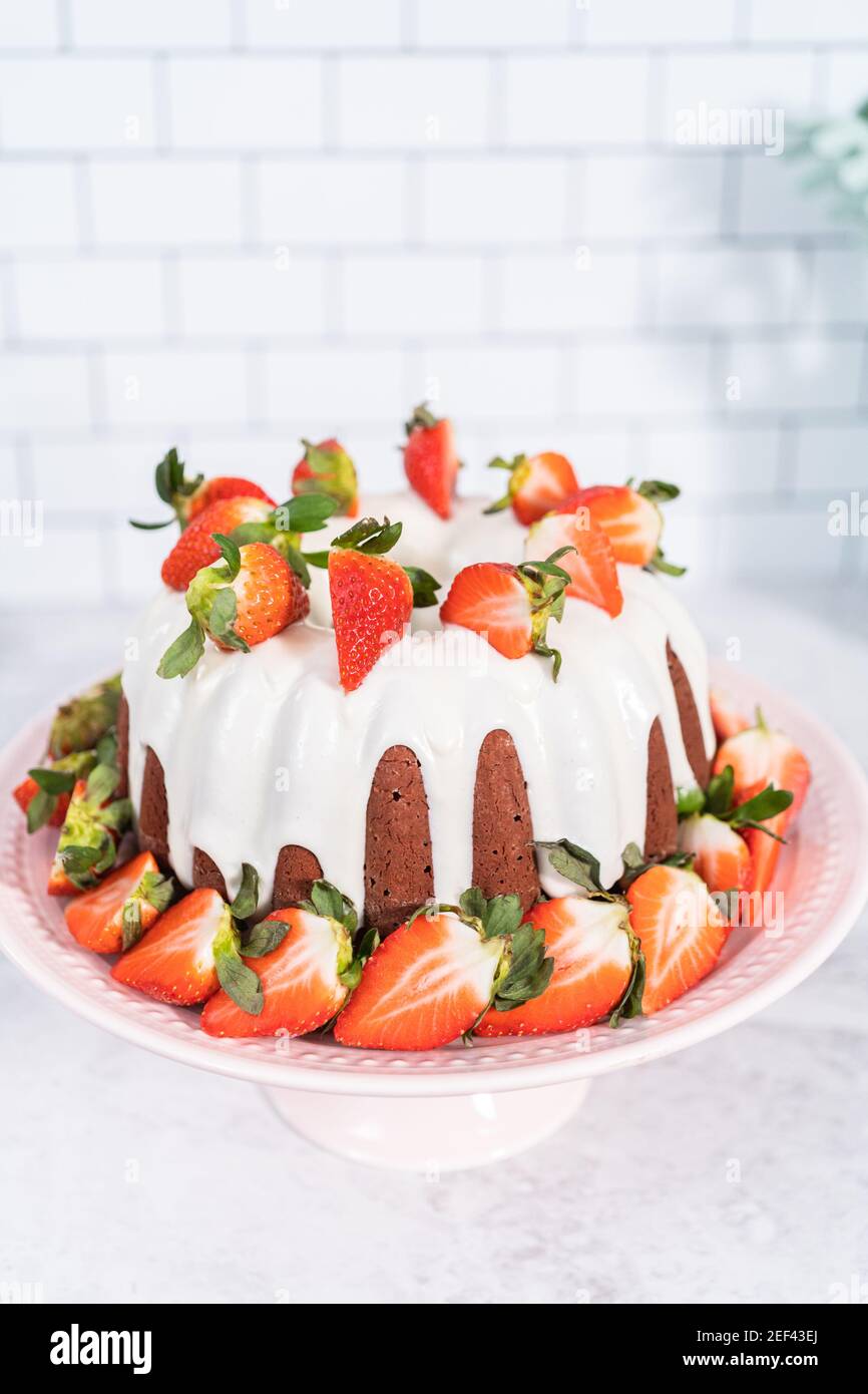 fresh strawberries. Red velvet bundt cake with cream cheese frosting ...