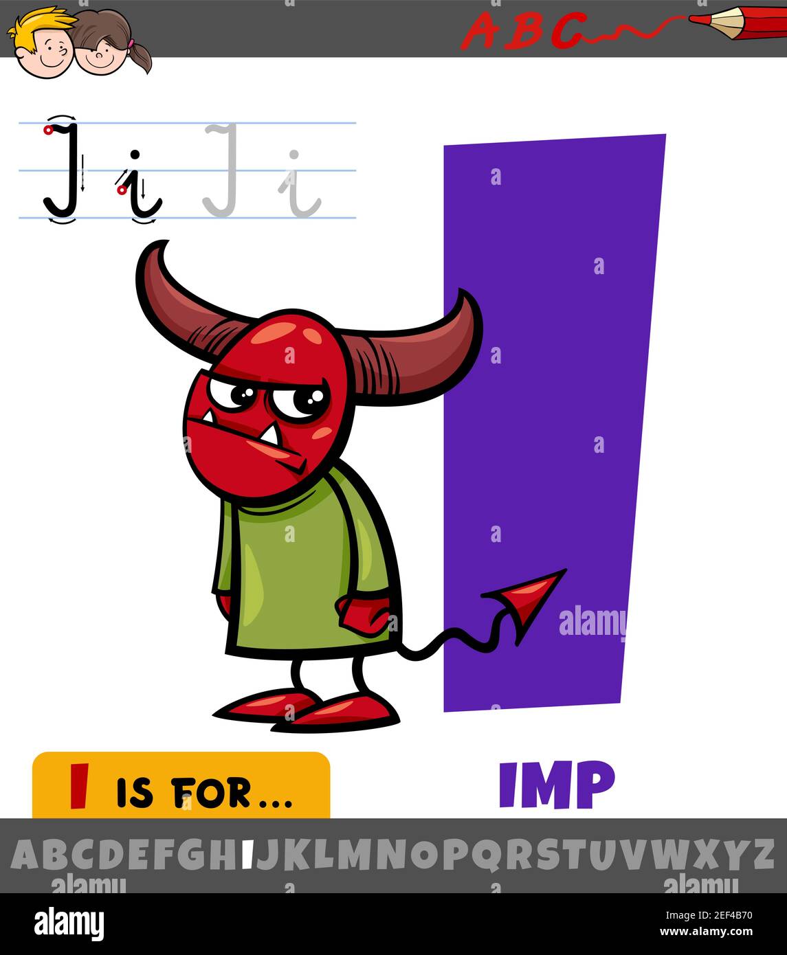 Educational cartoon illustration of letter I from alphabet with imp ...