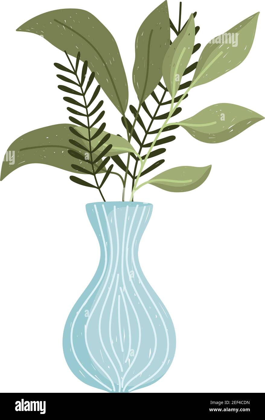 leaves foliage in vase decoration vector illustration white background ...
