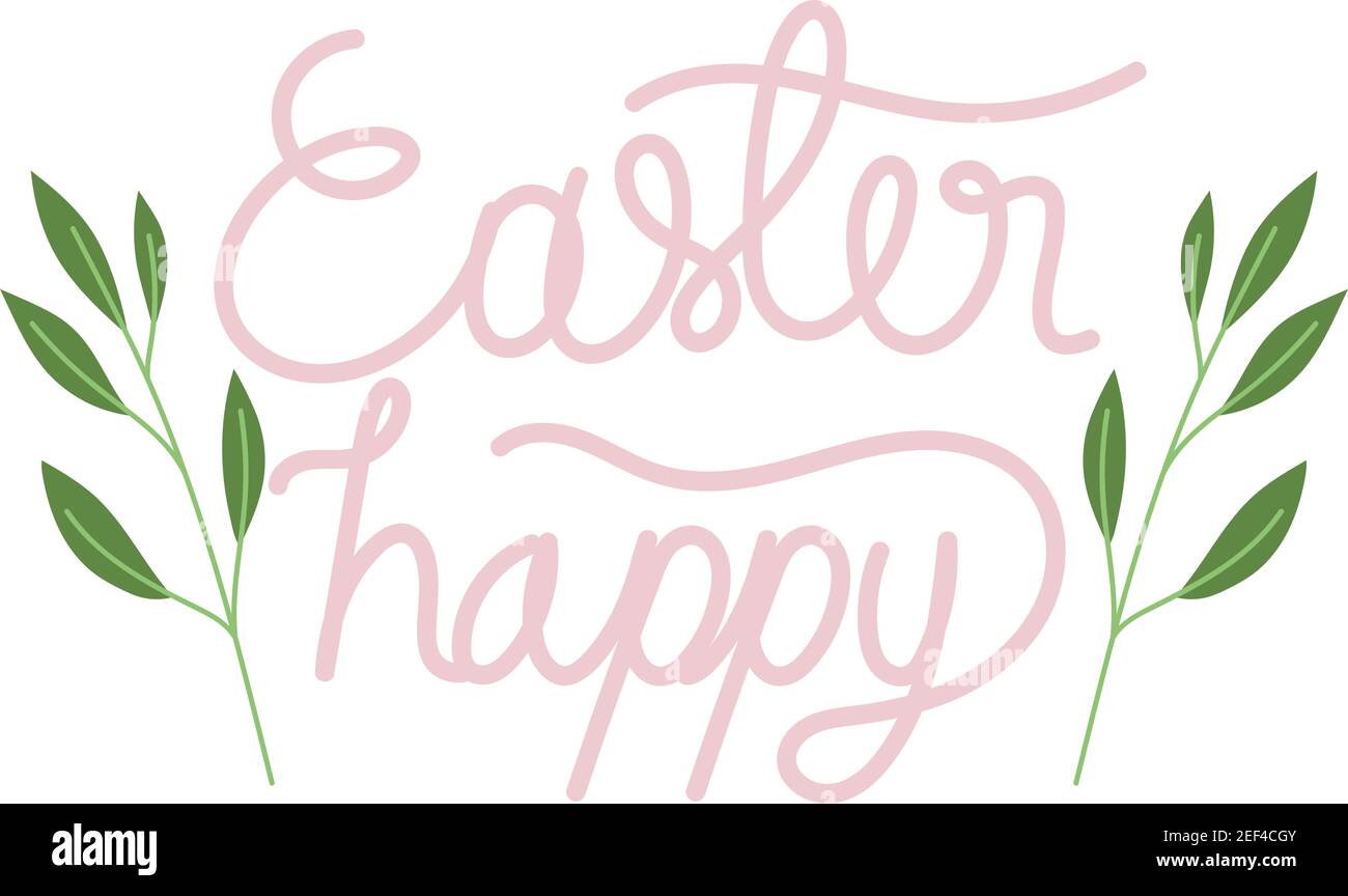 happy easter handmade letters with foliage decoration vector ...