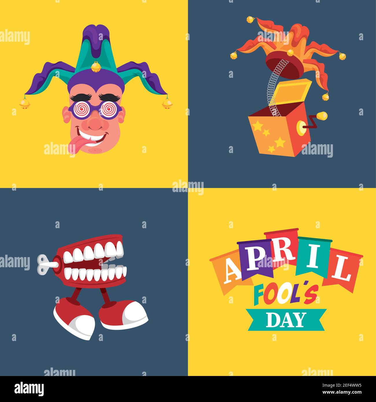 april fools day lettering with three icons vector illustration design ...