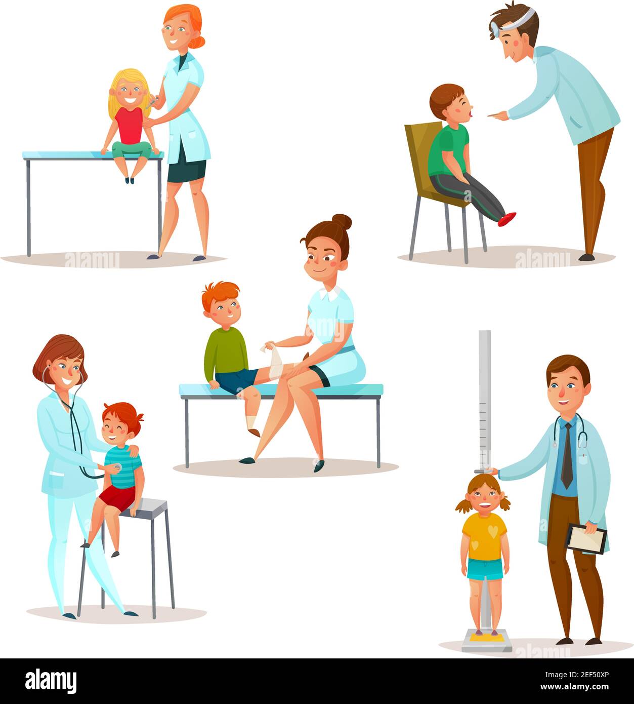 Colored and isolated kids visit a doctor icon set with pediatrician and ...