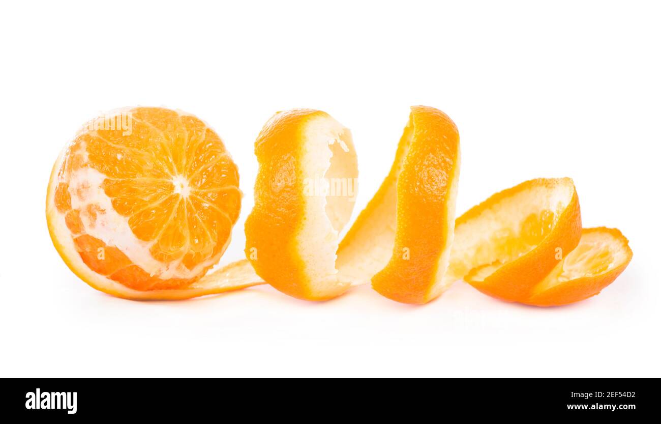 orange and orange peeled skin isolated white background Stock Photo - Alamy