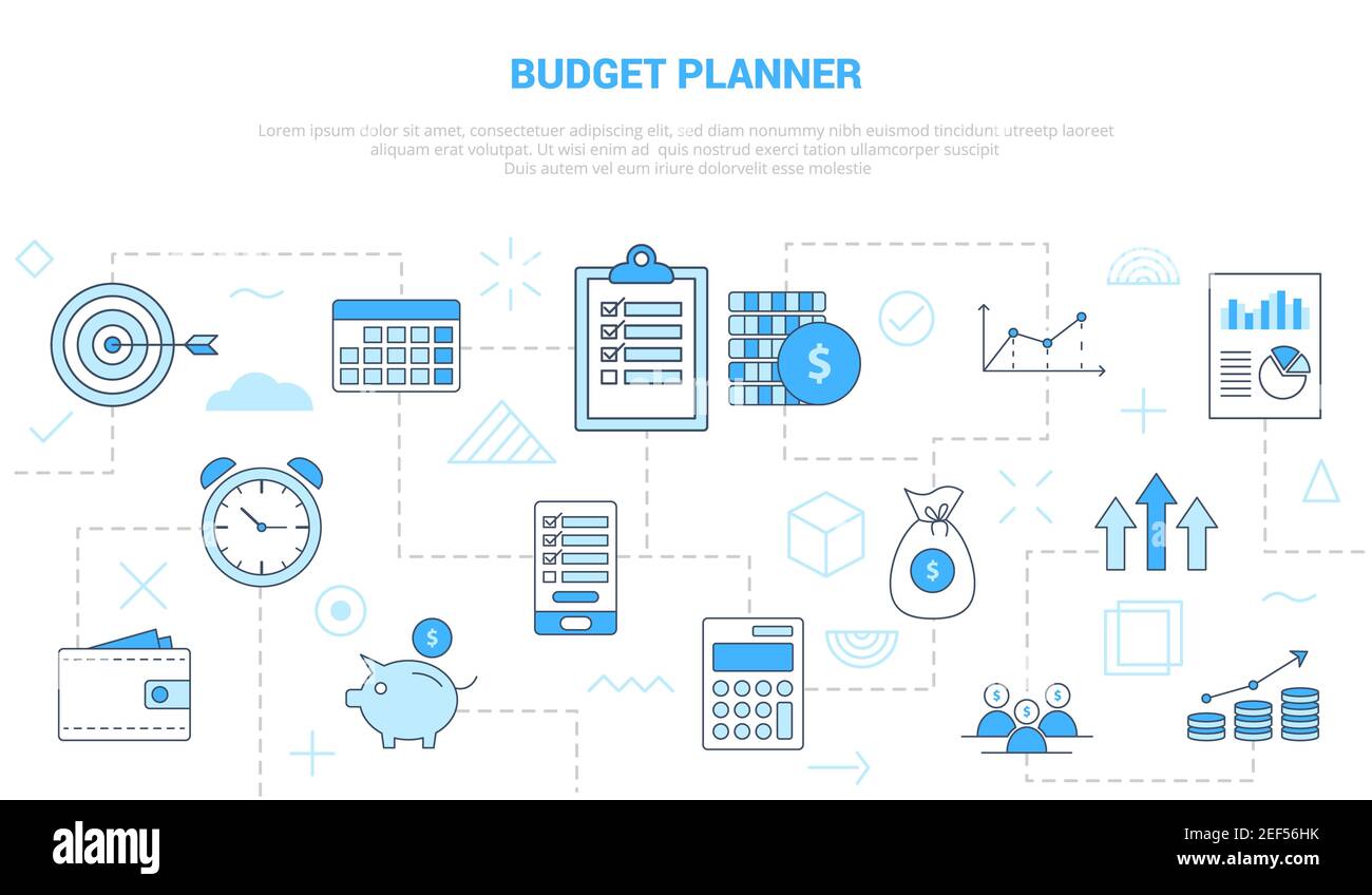 budget planner concept with icon set template banner with modern blue ...