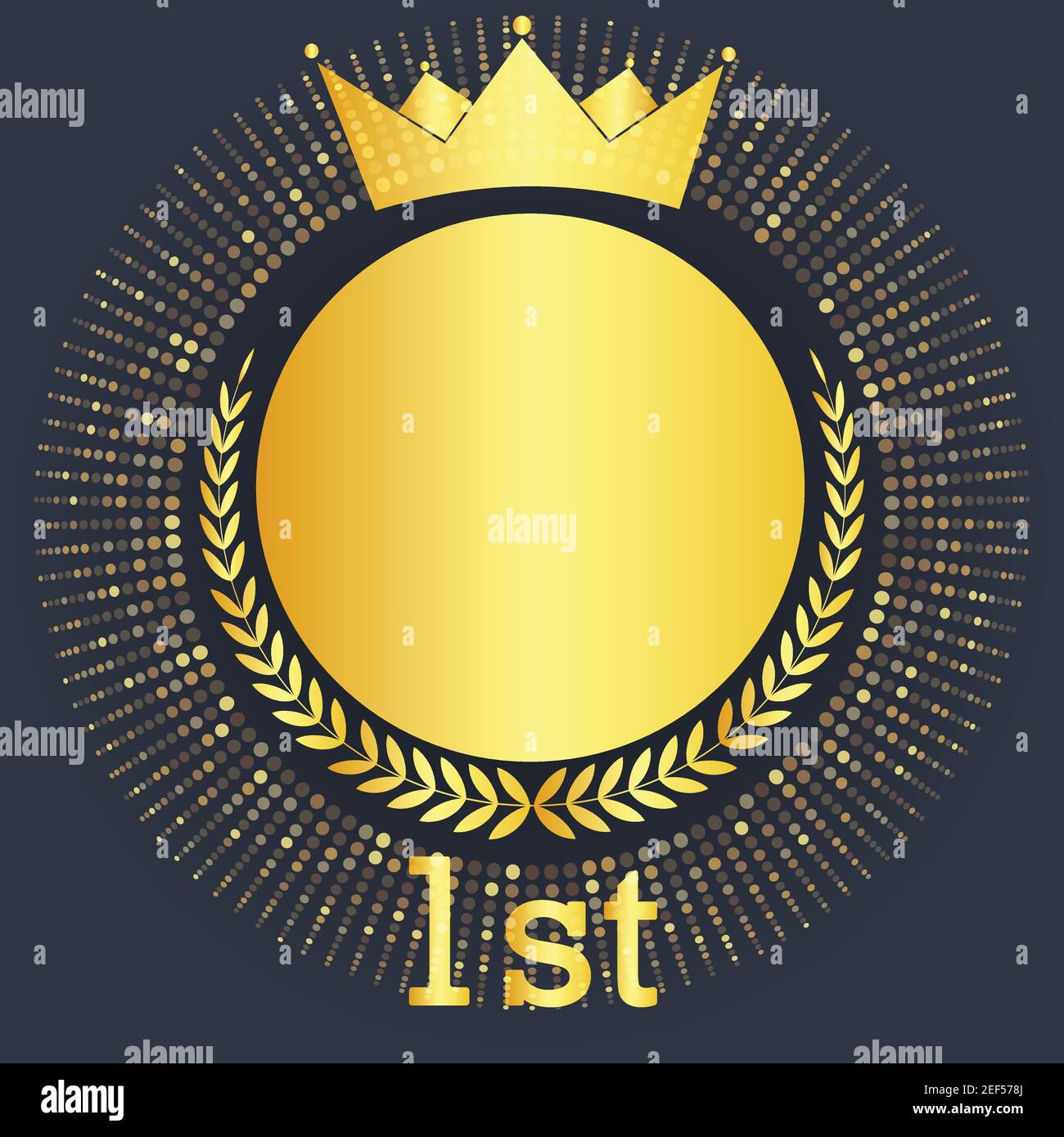 1st place winner avatar medal icon concept with golden crown and laurel ...