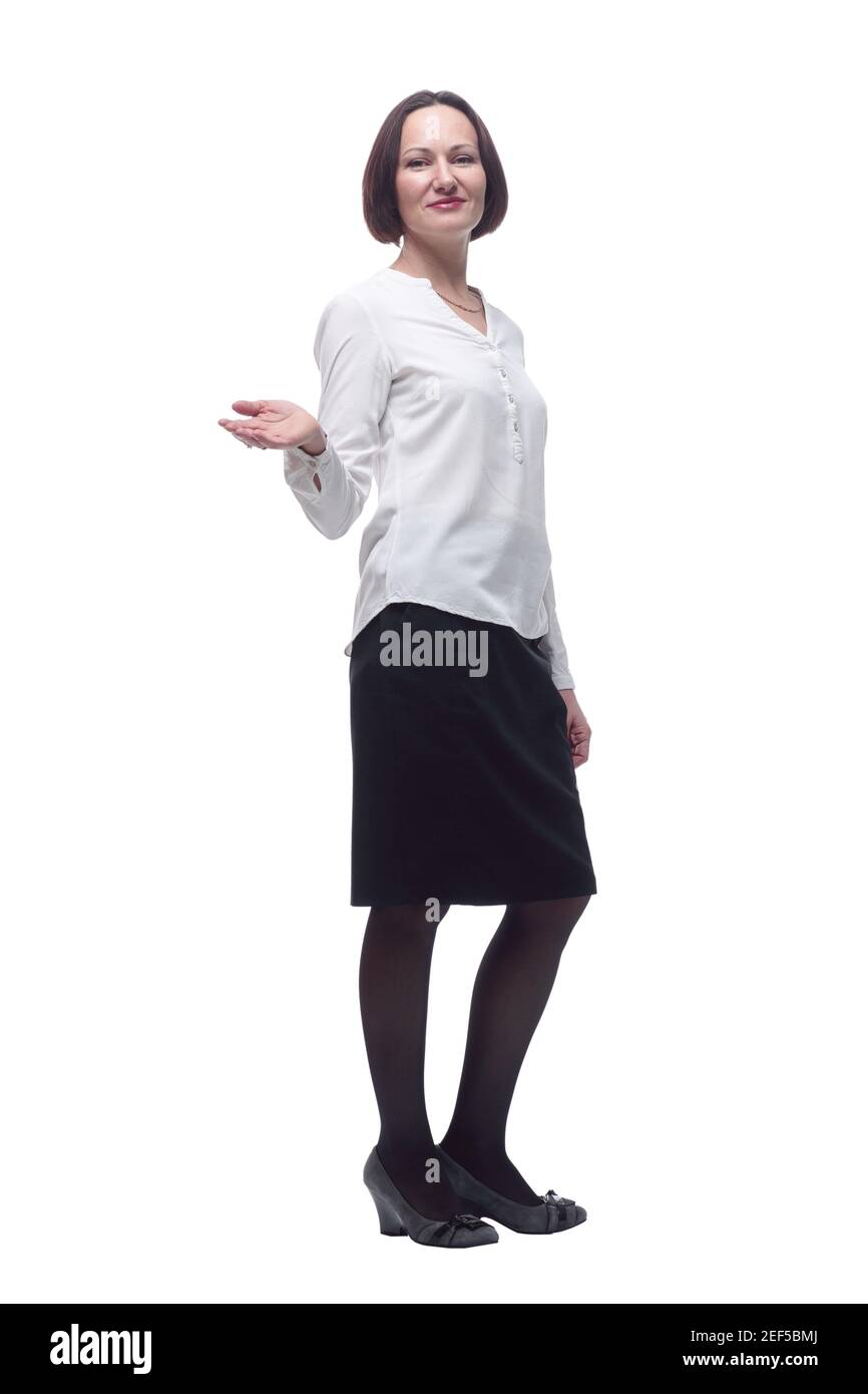 friendly business woman inviting you .isolated on a white background ...