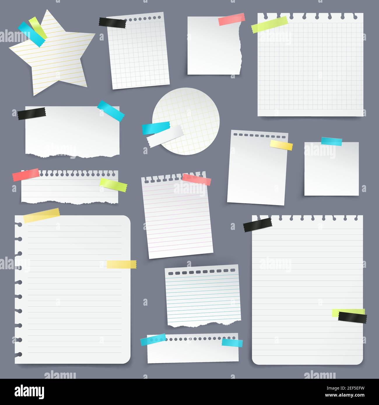 Realistic set of paper scraps and clean sheets torn from school ...