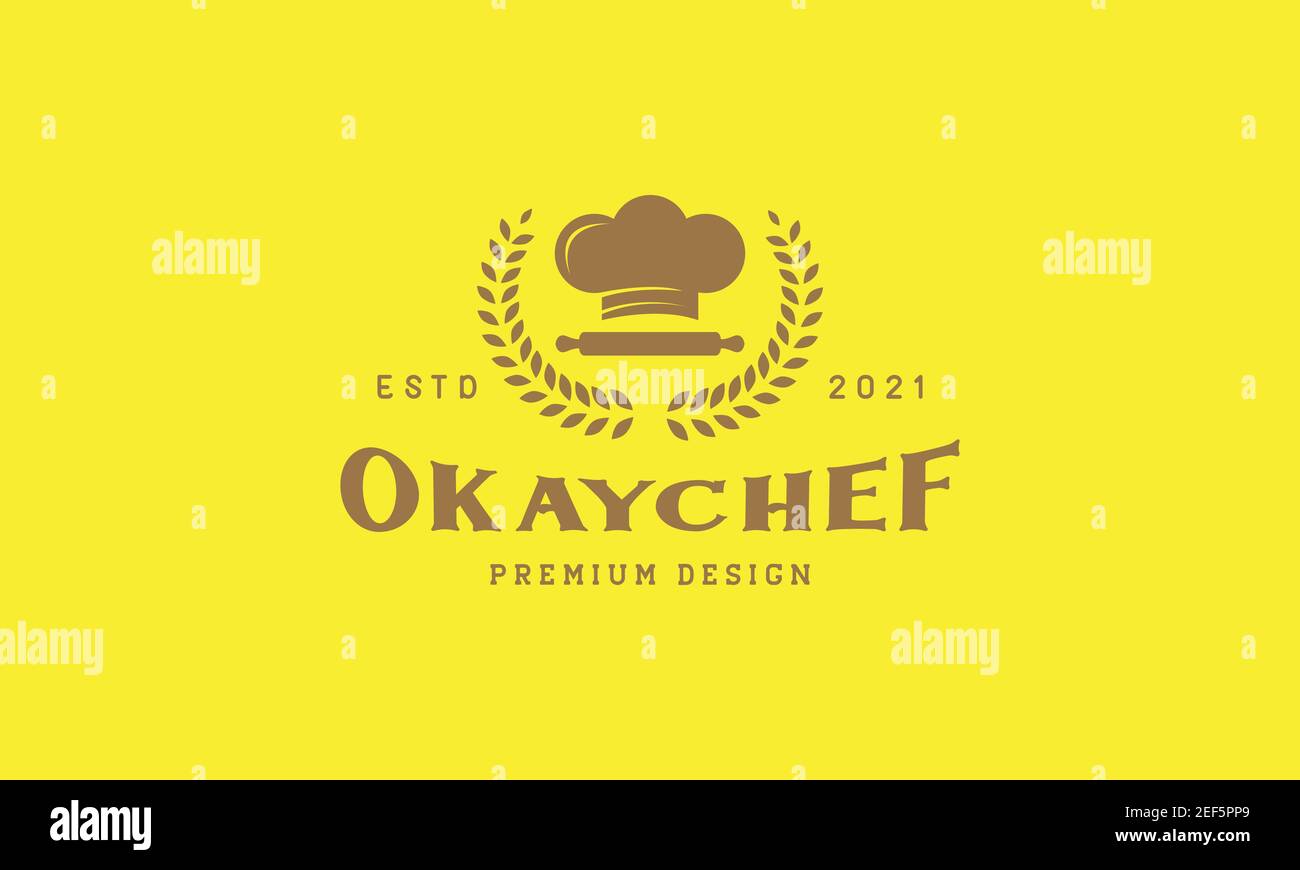 hat chef with bread wheat vintage logo design vector icon symbol ...