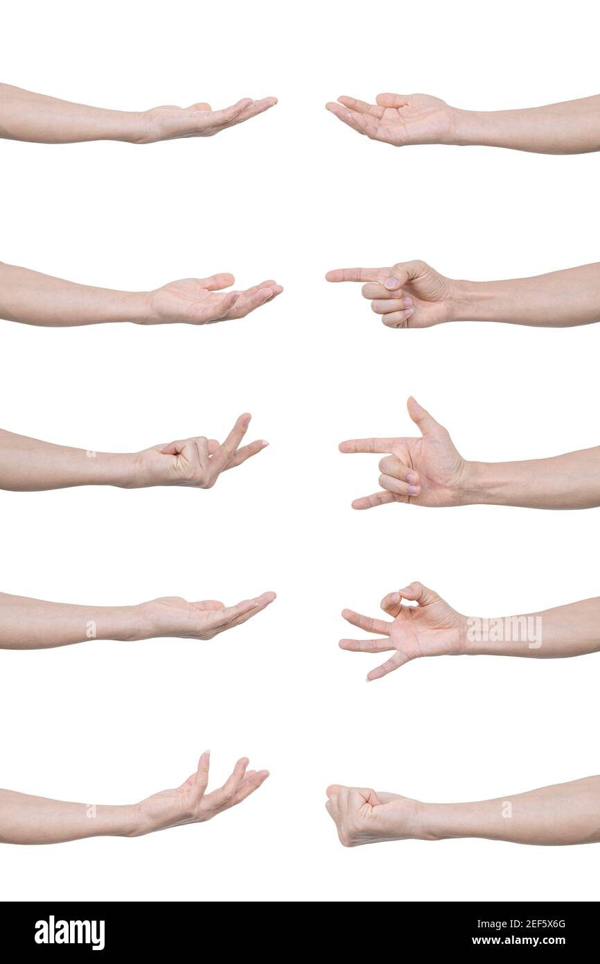 Collection of man hands gestures Isolated on white background with ...