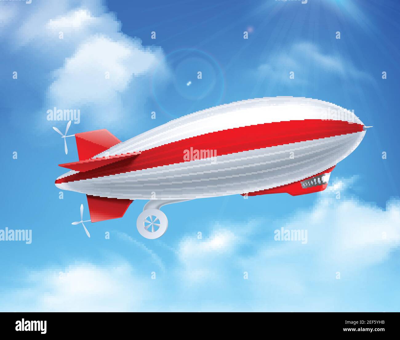 Colored and realistic zeppelin on sky composition with big dirigible in ...