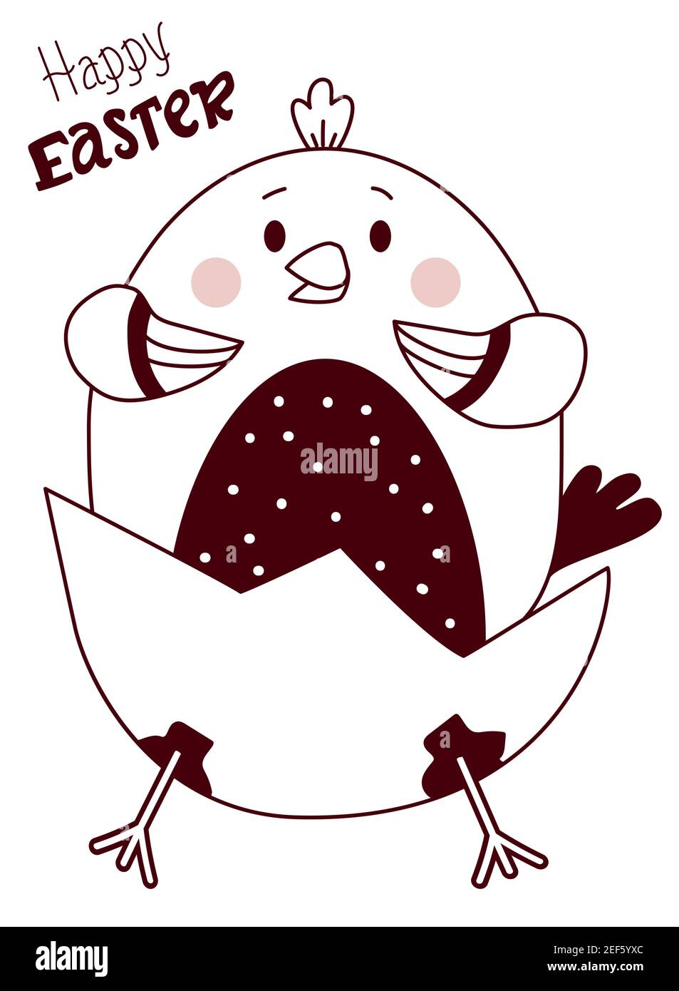 Easter card with a cute hatched chicken. Vector illustration, line. For ...