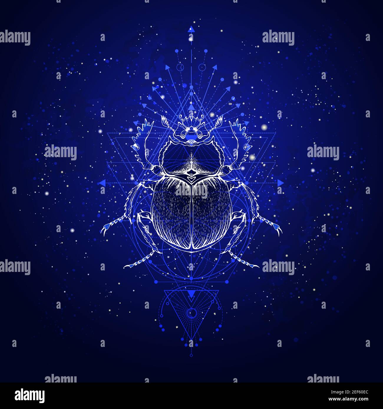 Vector illustration with hand drawn scarab and Sacred geometric symbol ...