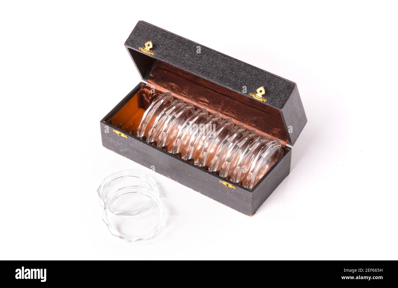 Set of very old glass coasters, isolated Stock Photo - Alamy