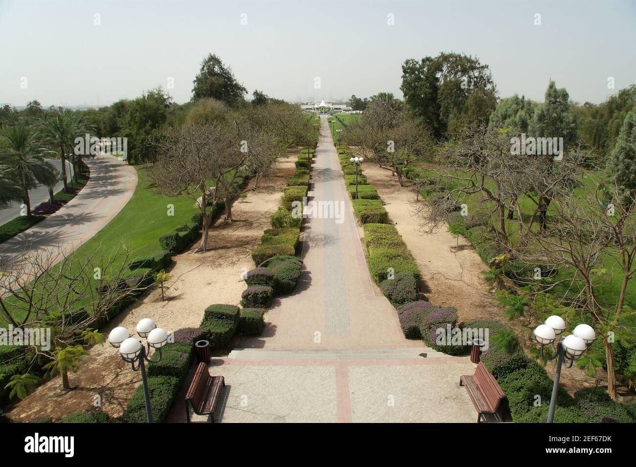 View of beautiful park in Dubai, UAE. Al Mamzar Beach and Park Stock ...