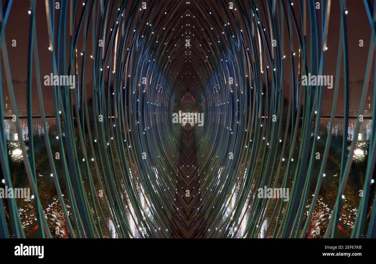 Futuristic glass tunnel-- Abstract pattern formed by glass structure ...