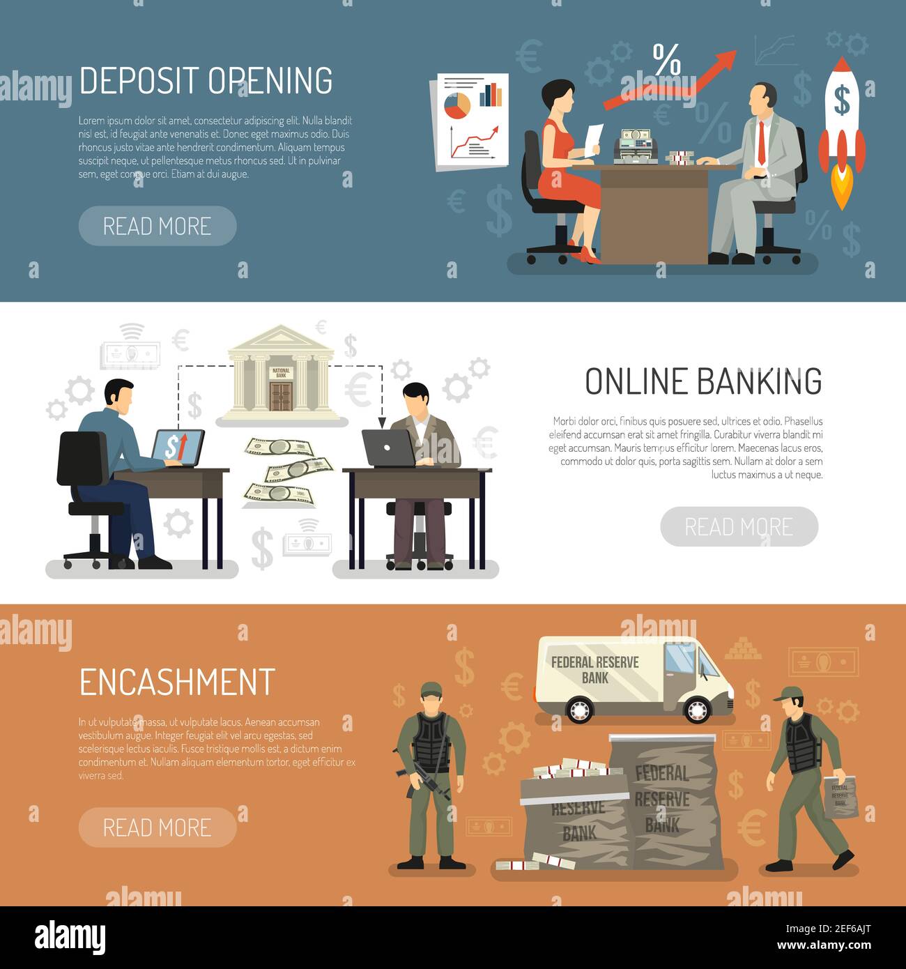 Horizontal banners set with encashment online banking and deposit ...