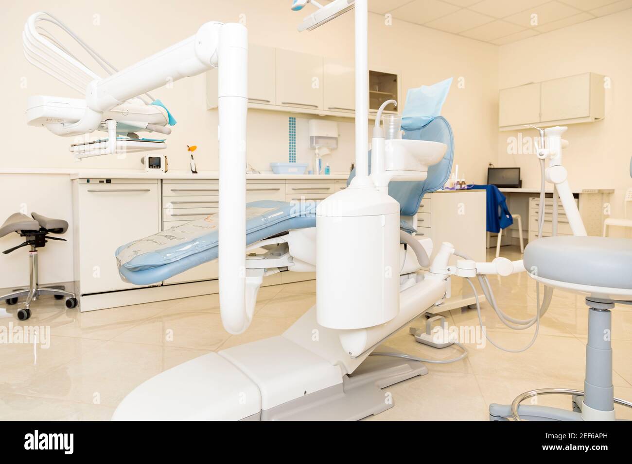 Interior of the dental office with a chair and tools for dental ...