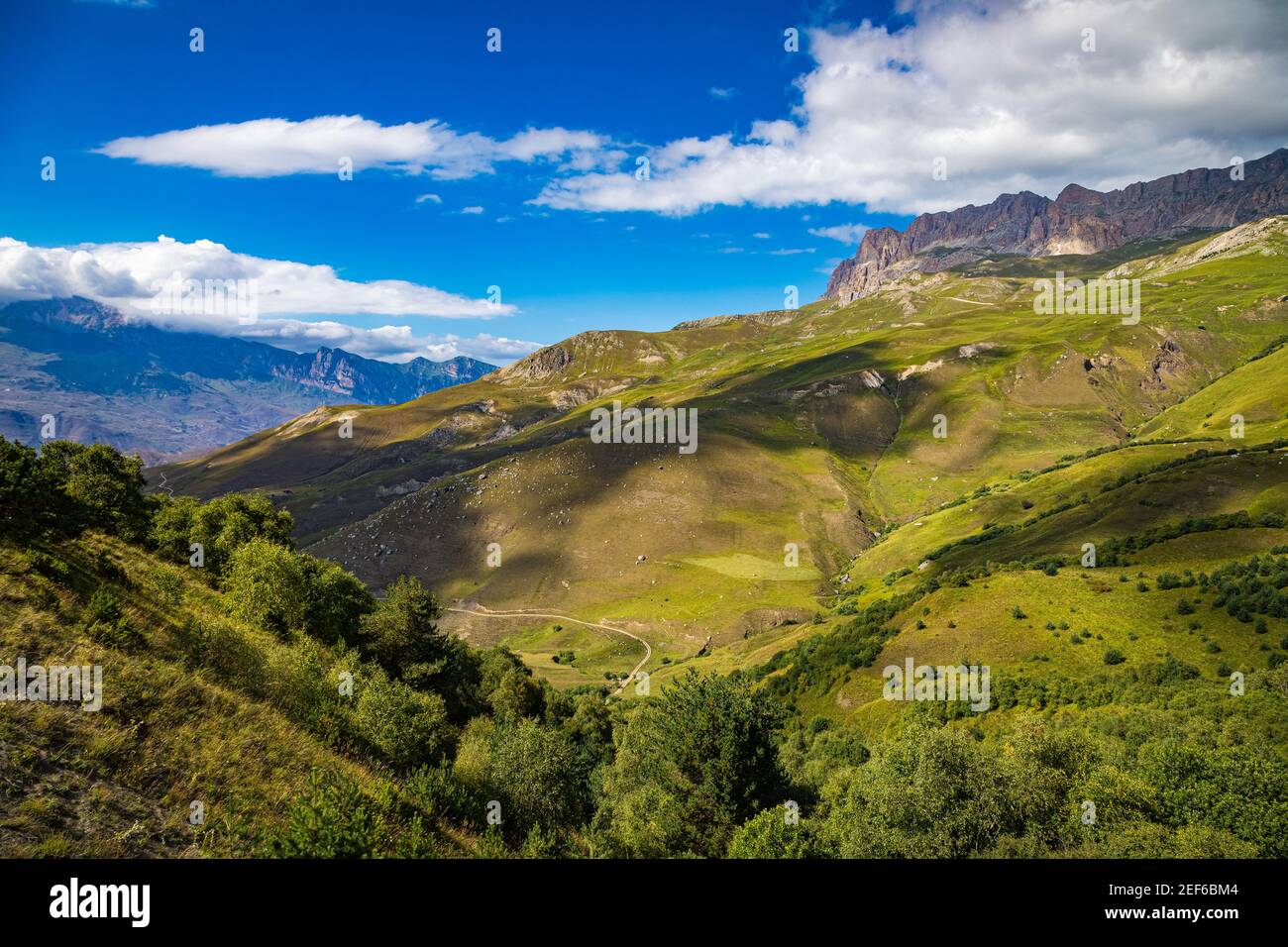 High mountains of the Caucasus with beautiful views. Green vegetation ...