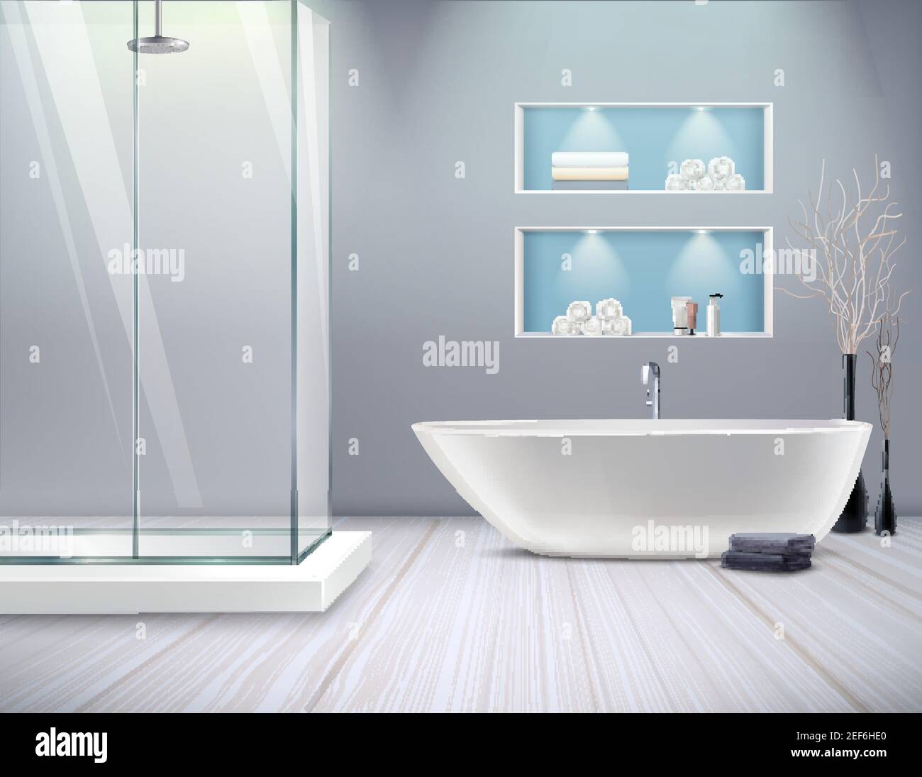 Realistic bathroom interior new stylish renovation in the bathroom with ... Realistic bathroom interior new stylish renovation in the bathroom with ...