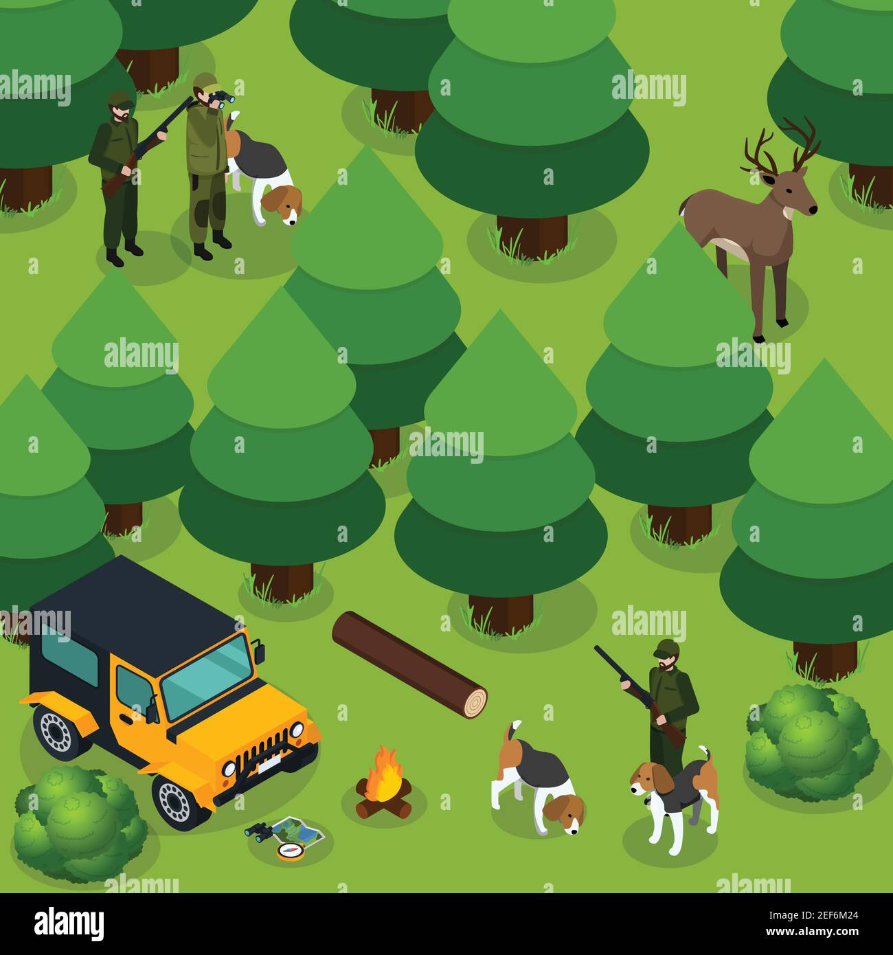 Hunting isometric composition with two groups of hunters hunt deer in ...