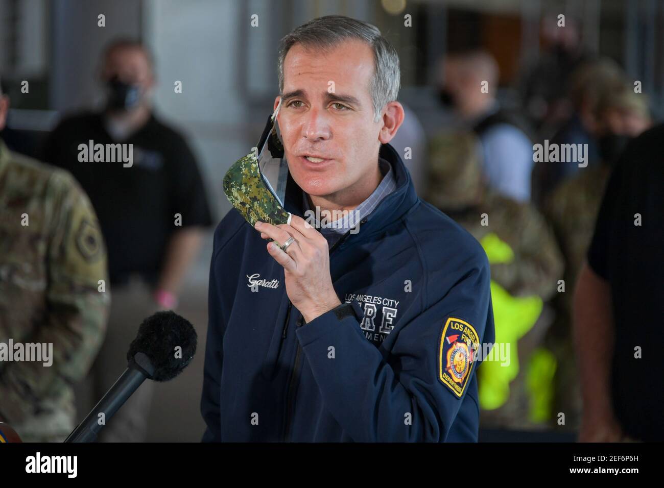 Los Angeles Mayor Eric Garcetti speaks during a press conference ...