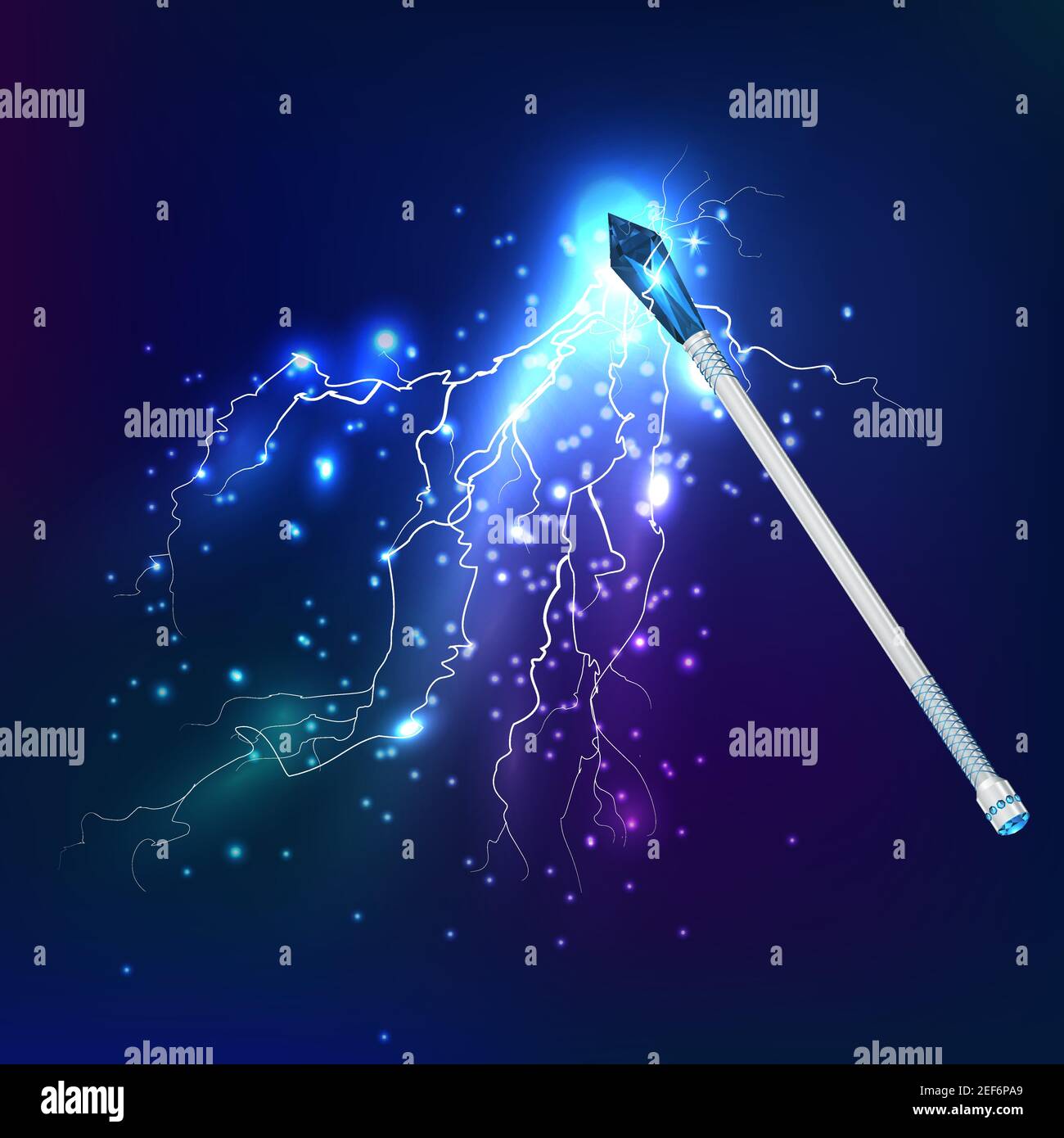 Magic wand in night sky realistic background with electric discharge ...