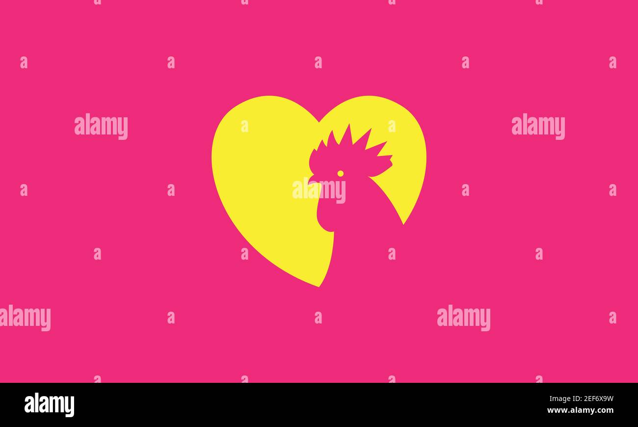 love with rooster shape logo design vector icon symbol illustration ...