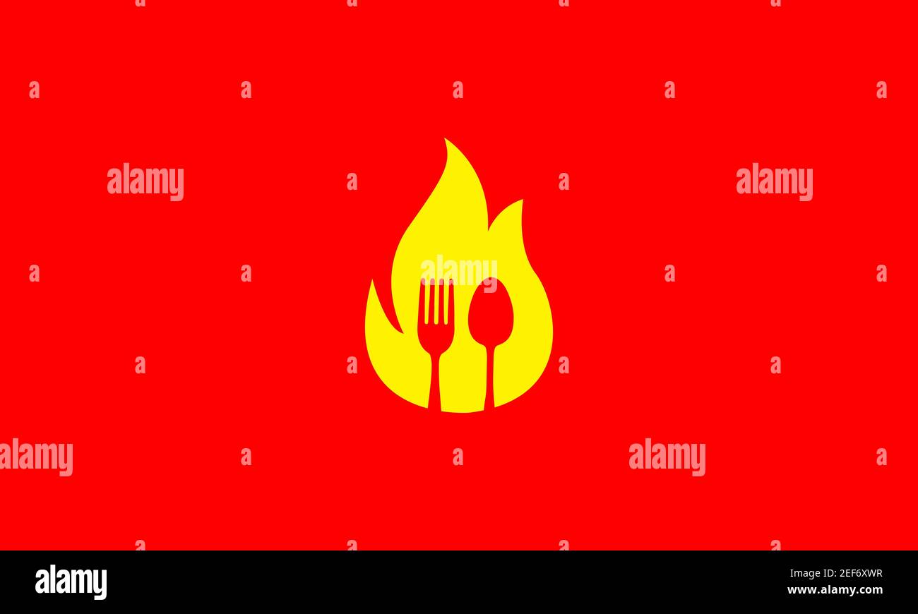 yellow fire with spoon and fork logo design vector icon symbol ...
