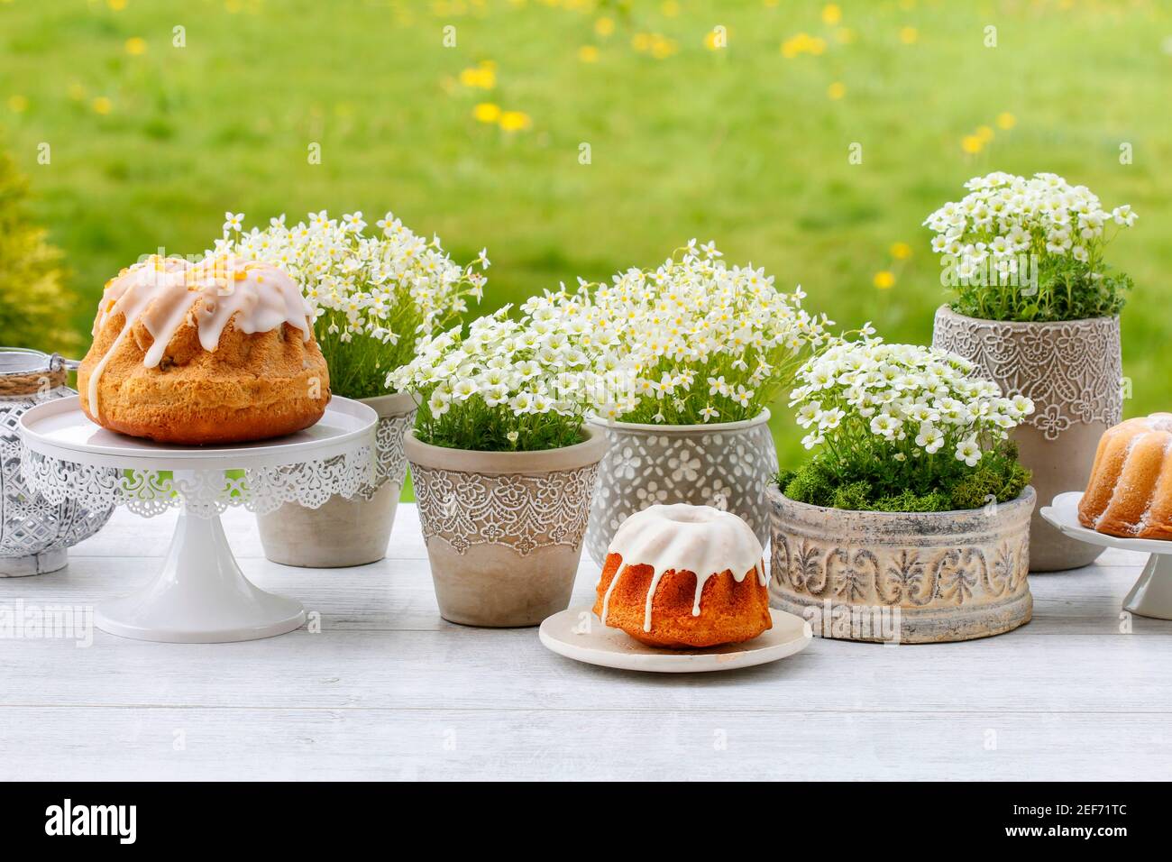 Traditional Easter cakes, beautiful spring flowers and handmade ...