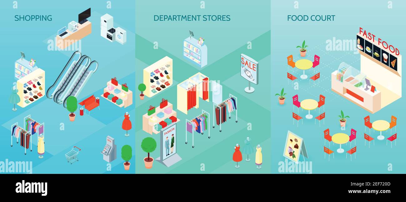 Shopping mall department stores interior and fast food court 3 ...