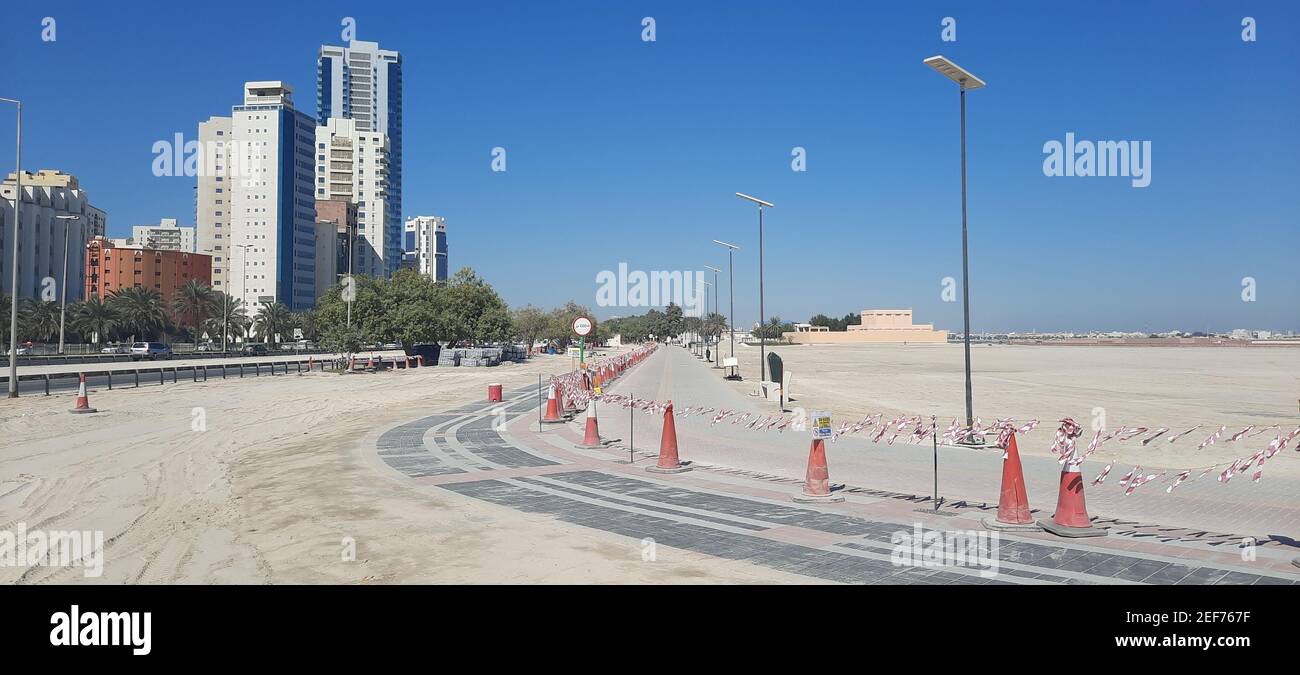 Manama, Bahrain - February 15 2021: street city view of corporate ...